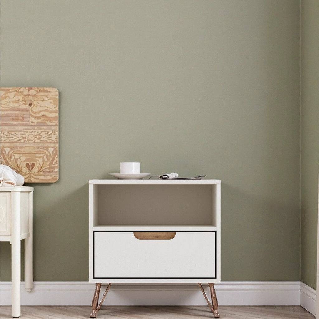 George Oliver 20" Mid-Century Modern Off White 1-Drawer Nightstand with Open Shelf and Splayed ...